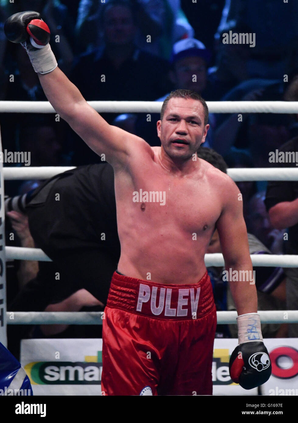 Kubrat Pulev from Bulgaria celebrating his victory after the EBU ...