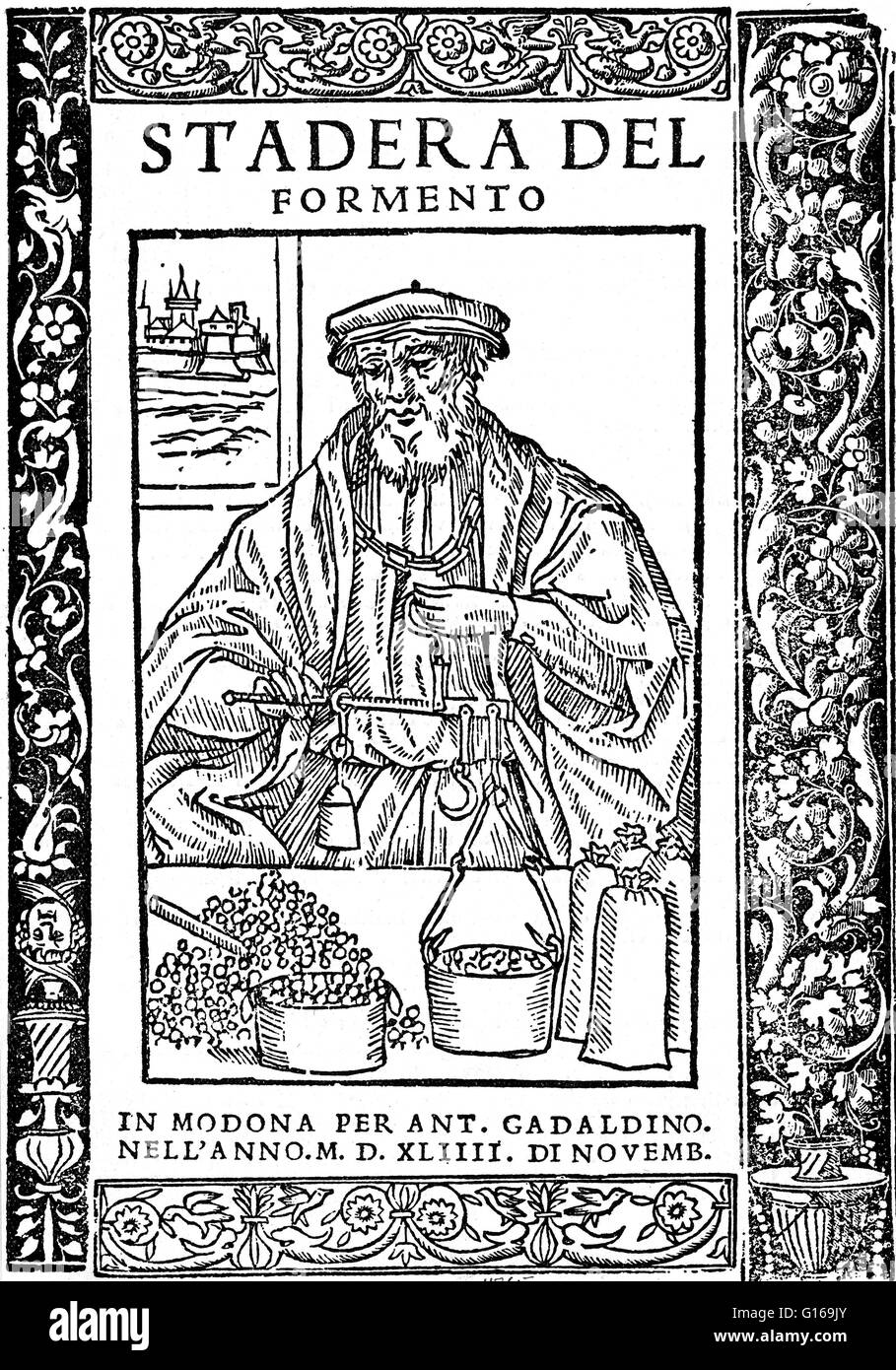 Weights and measures, 16th century woodcut. Weights and measures were ...