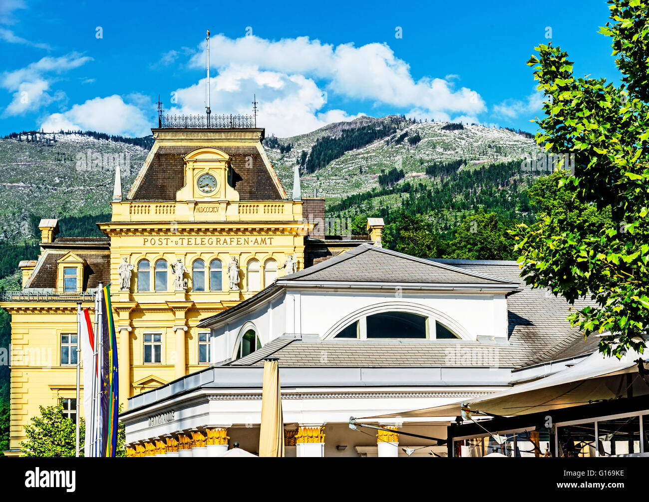 Bad Ischl, Pump room and historic Post Office; Trinkhalle und altes ...