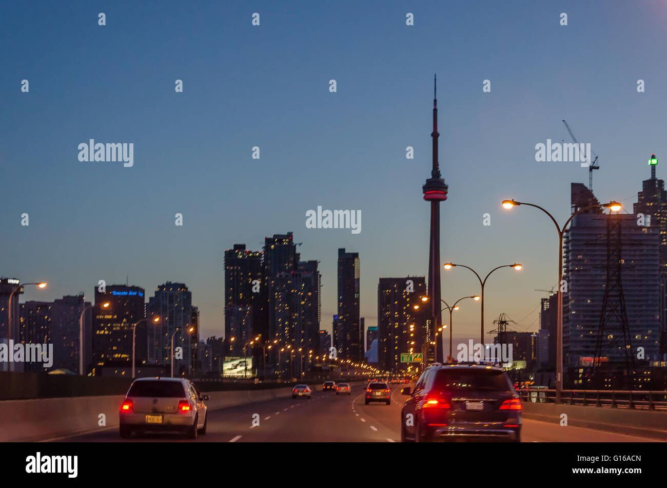 Toronto, Canada - 26 may 2013: Toronto highway at night with cars ...