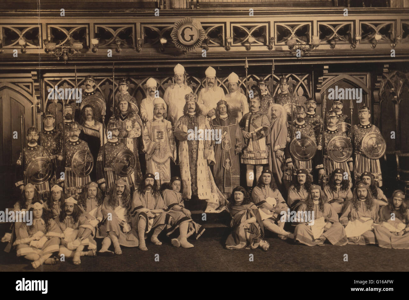 Group portrait of Freemasons of Anglo-Saxon Lodge, seated and standing ...