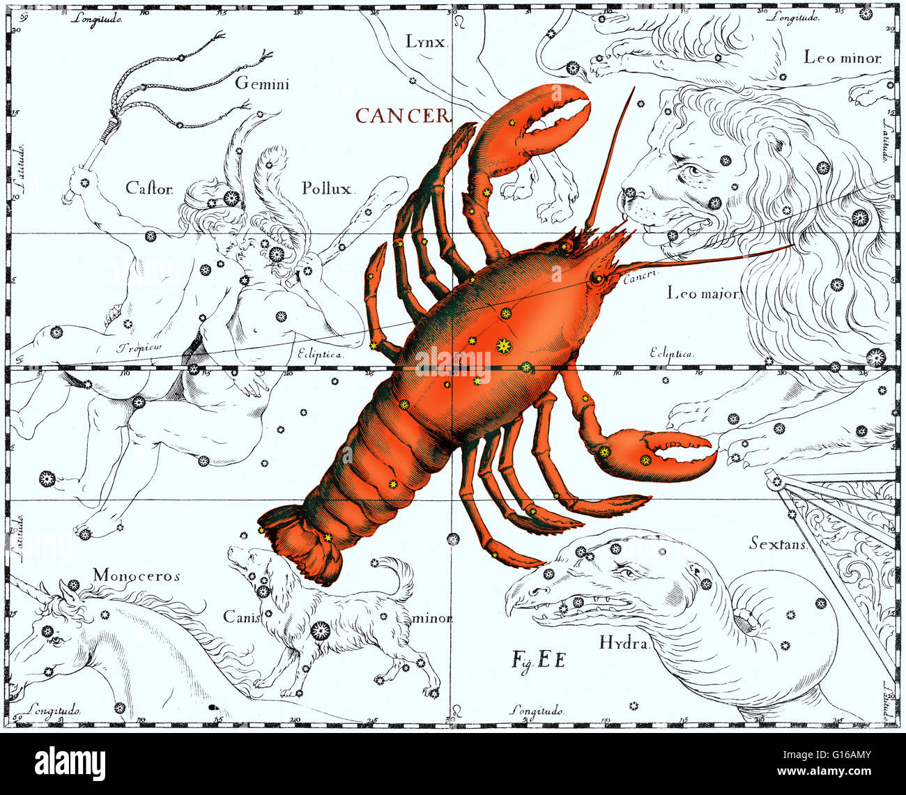 Cancer constellation from Johannes Hevelius' Prodromus astronomiae ...