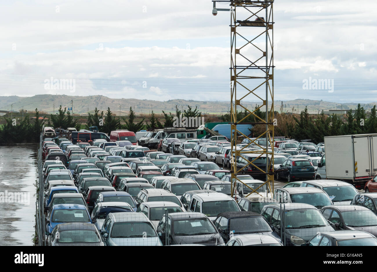 Expanse of cars in demolition. Ready for recycling or destruction Stock ...
