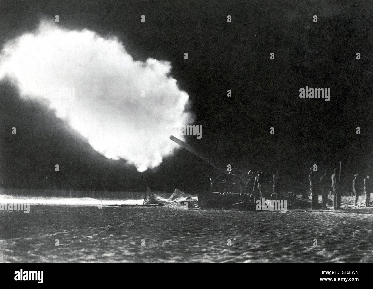 Caption: "Canadian Naval gun fires at Vimy Ridge." The Battle of Vimy ...