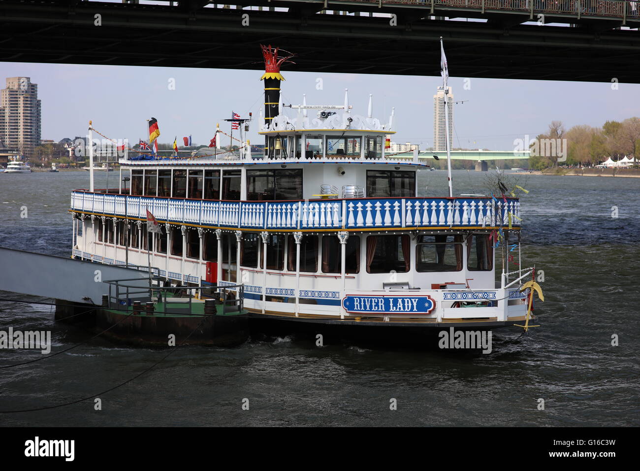 Boat River Lady anchoring in Cologne on river Rhine Stock Photo - Alamy