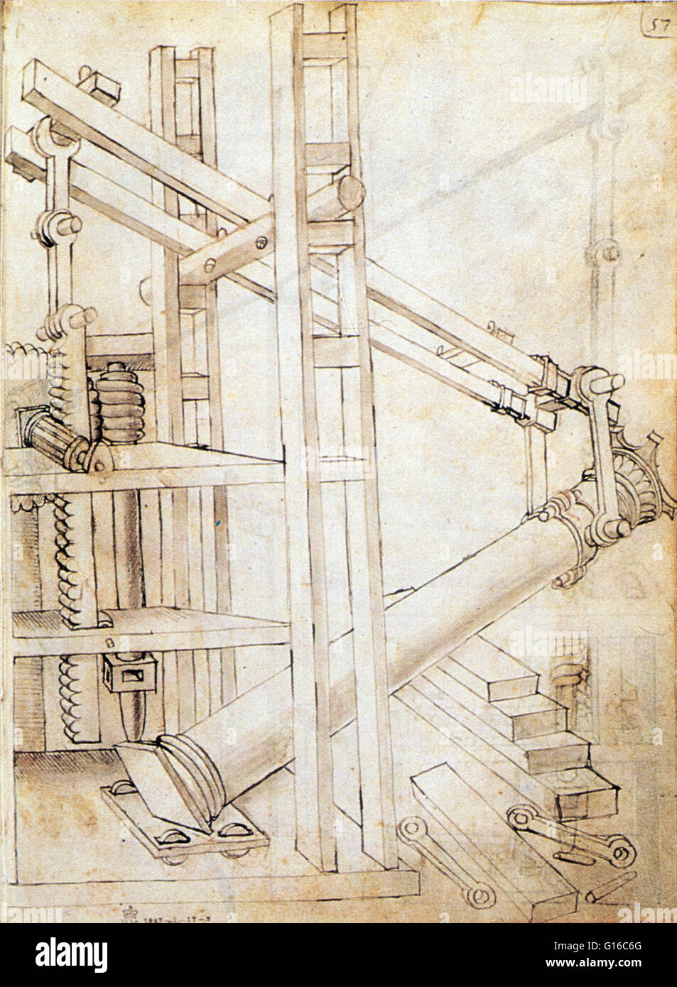 The device consists of a pair of lever beams driven by a pinion, worm ...