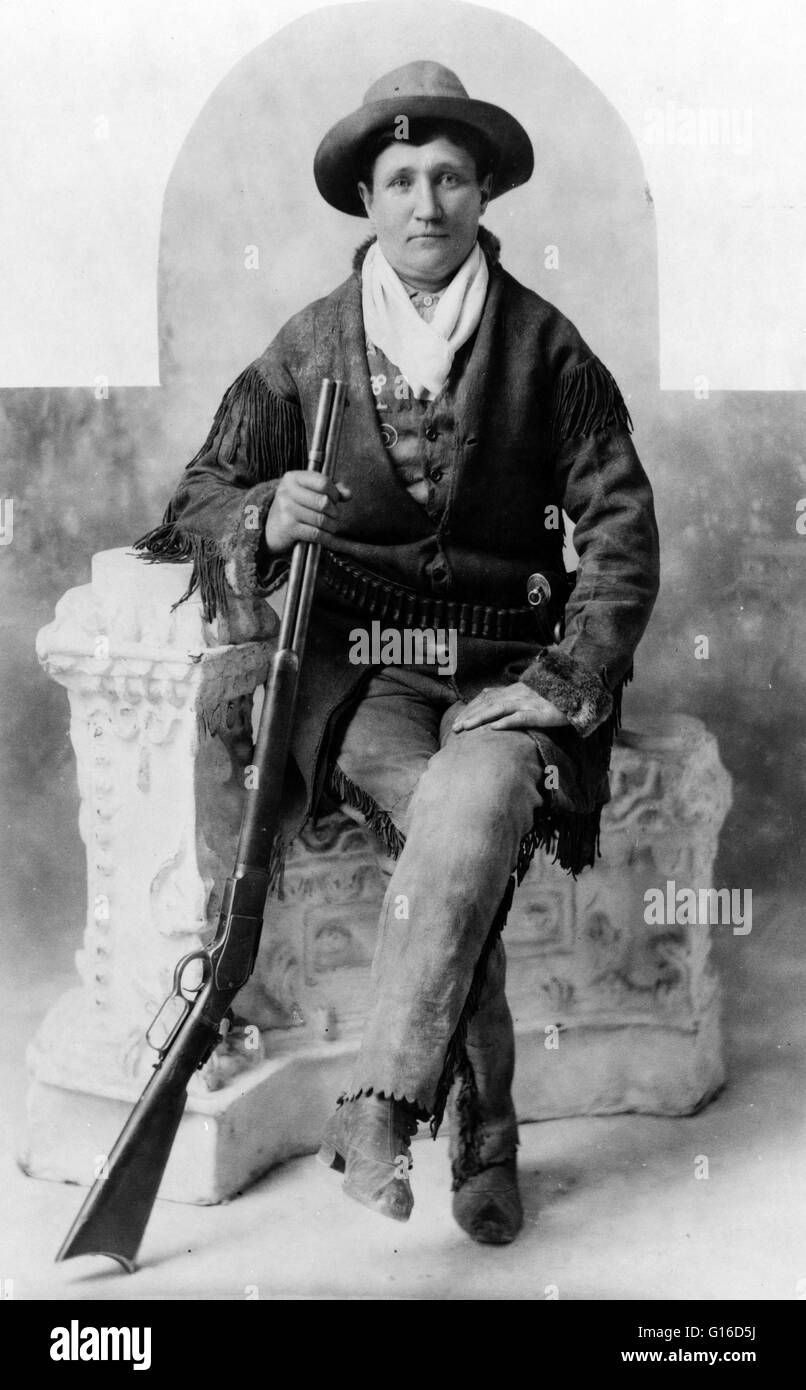 Martha Jane Burke, popularly known as Calamity Jane with rifle as ...