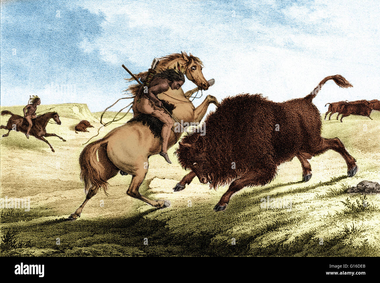 Native american indian hunting buffalo hi-res stock photography and ...
