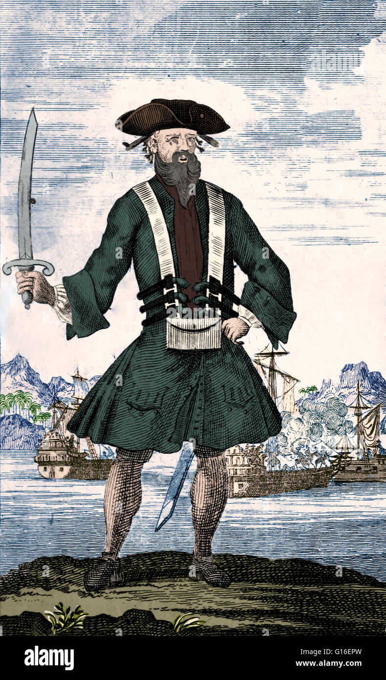 Color enhanced engraving of Blackbeard from "A General History of the ...