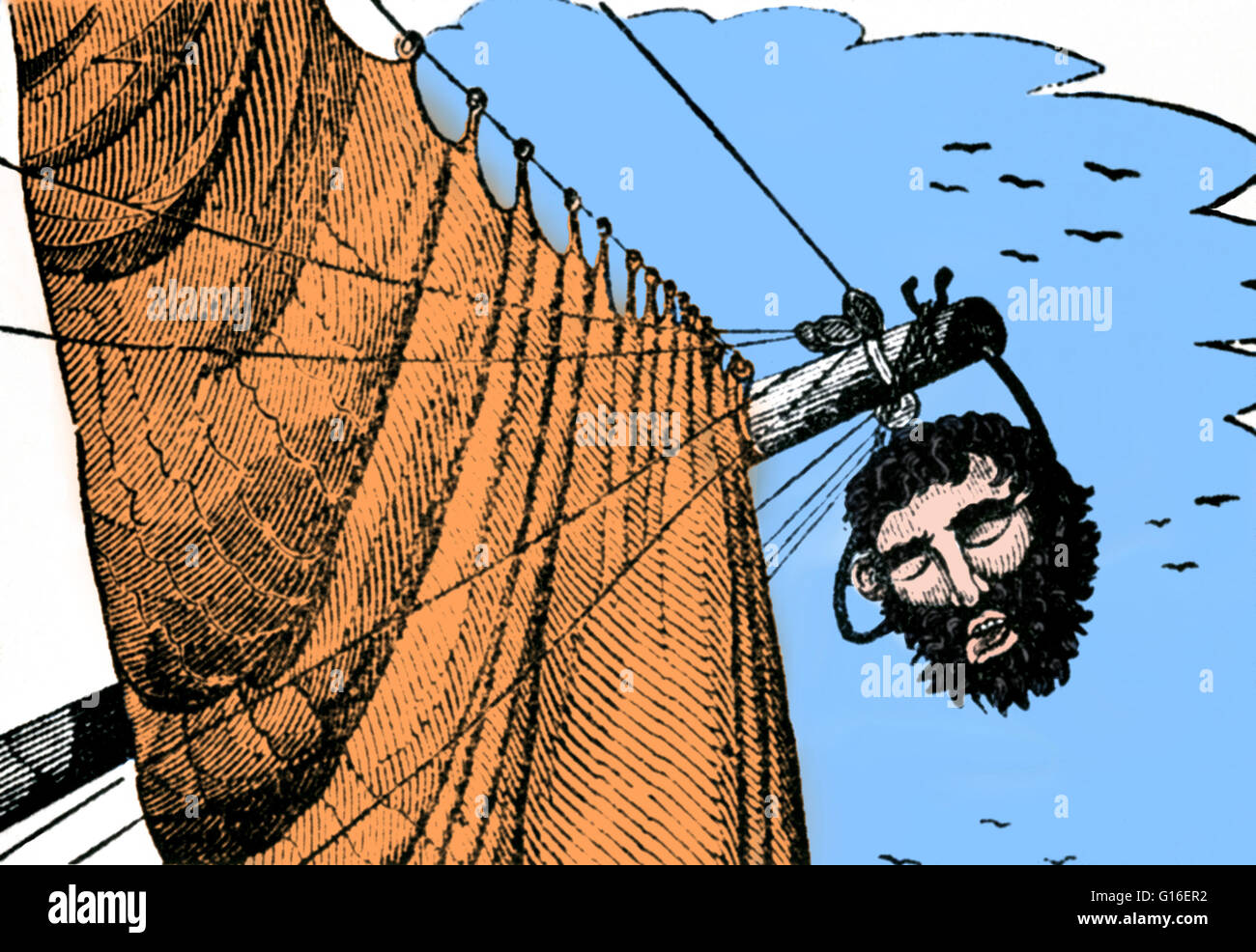 Colorized engraving of Blackbeard's severed head from The Pirates Own ...