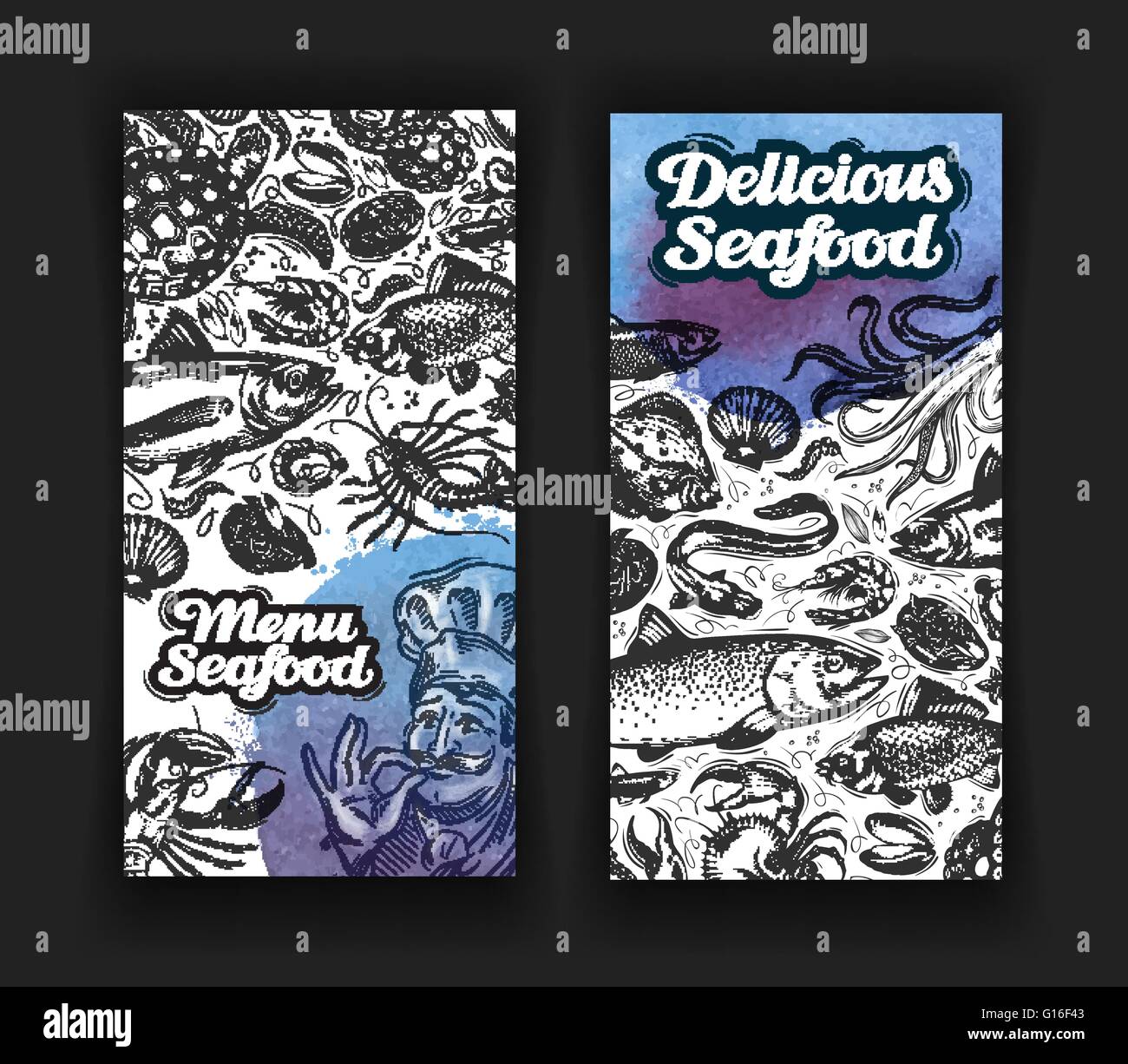 seafood. template design menu restaurant, diner. hand drawn food Stock ...