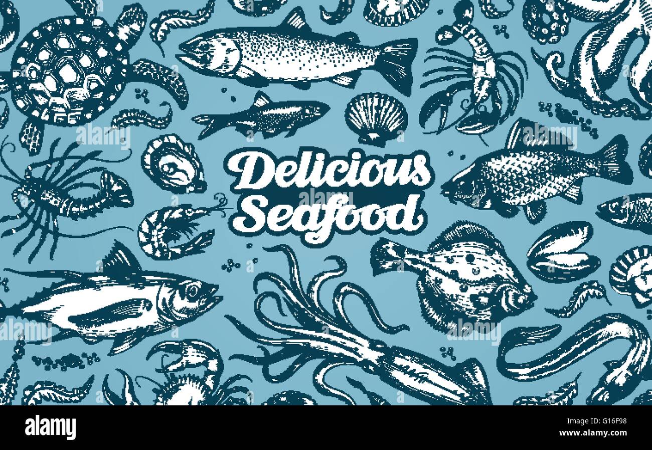Hand drawn sketch seafood. Vector illustration Stock Vector Image & Art ...