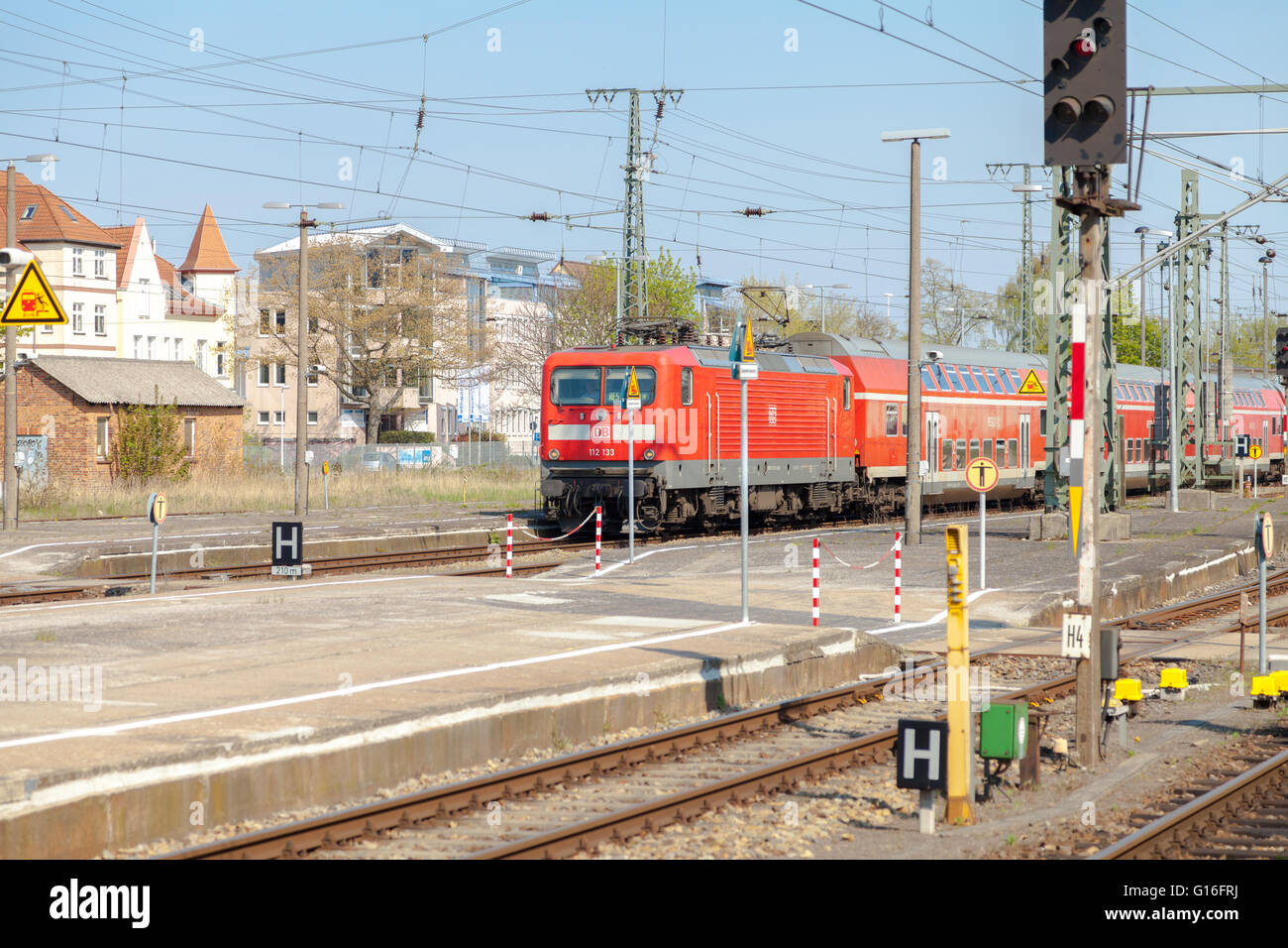 NEUBRANDENBURG / GERMANY - MAY 5: german regional express arrives on ...