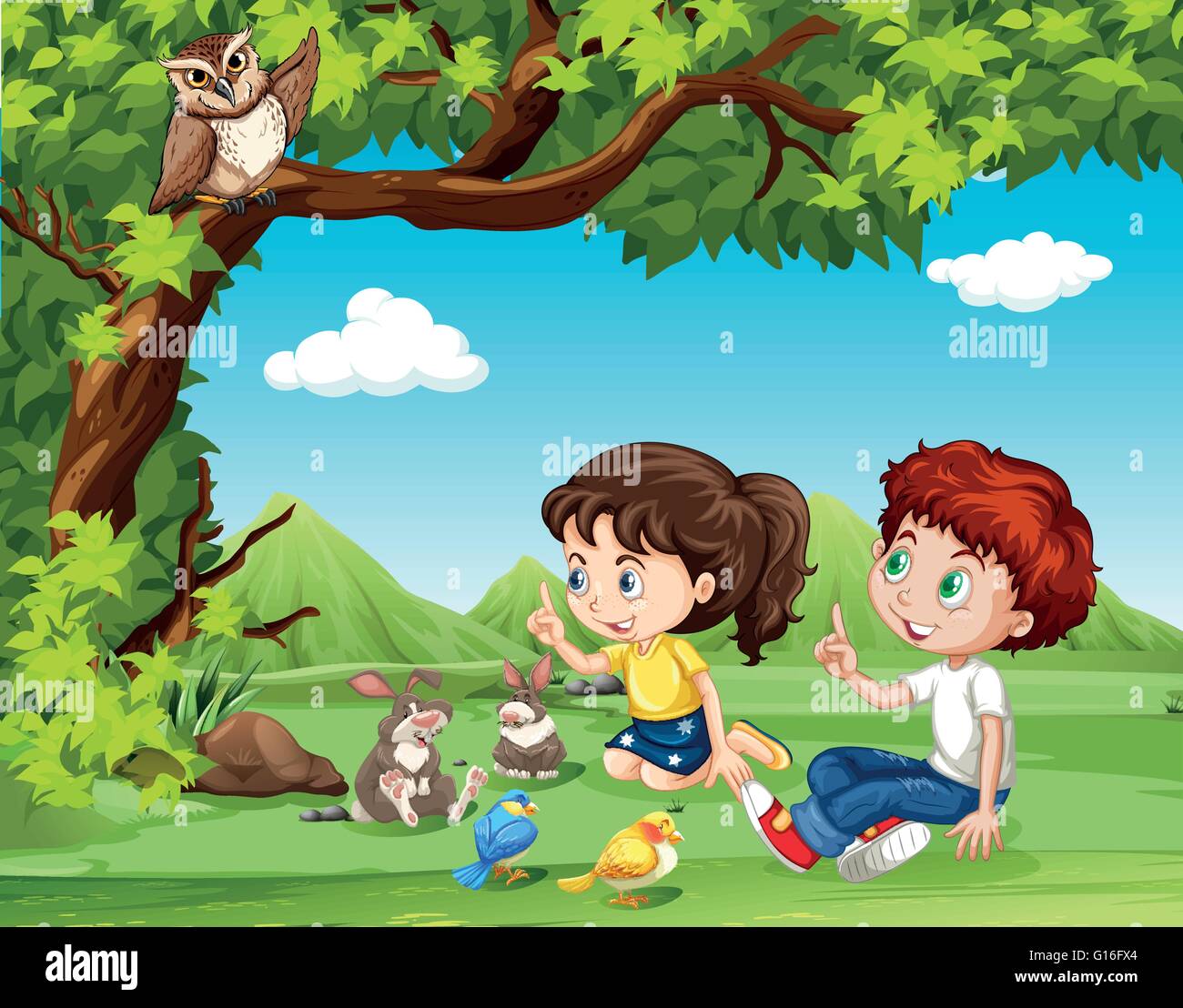 Girl Sitting Against Tree Cartoon