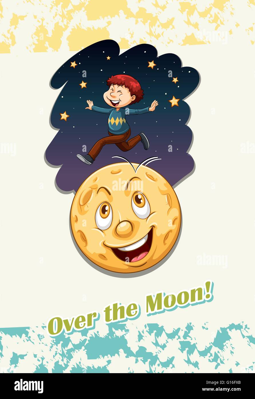 Idiom over the moon illustration Stock Vector Image & Art - Alamy