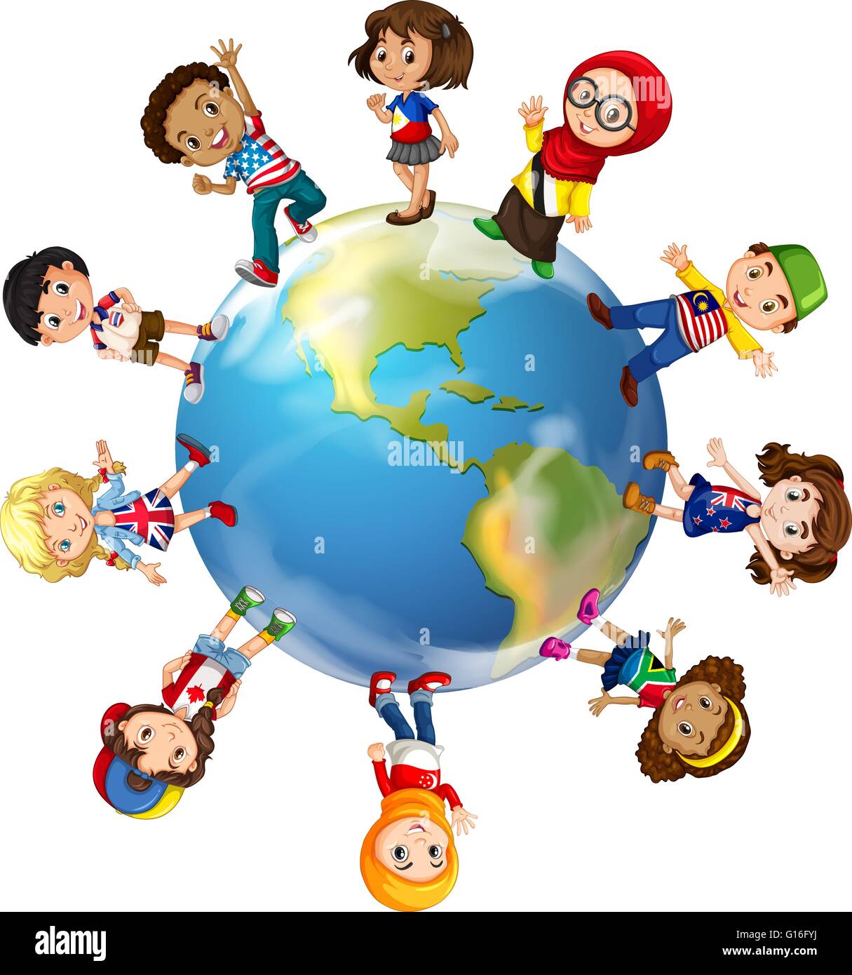 Children standing on globe illustration Stock Vector Image & Art - Alamy