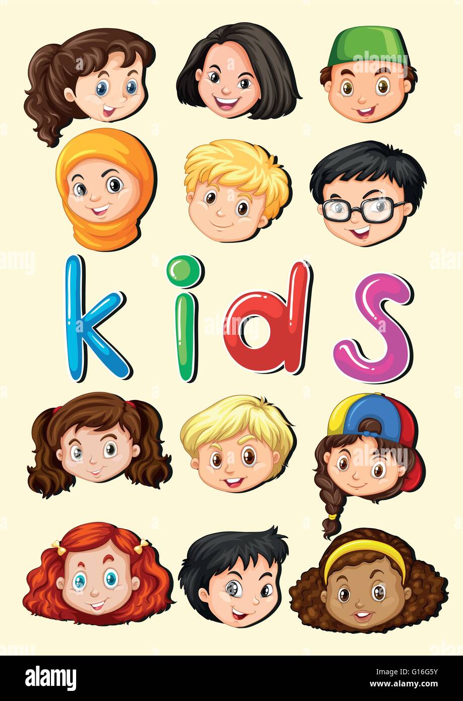 Happy children smiling faces illustration Stock Vector Image & Art - Alamy