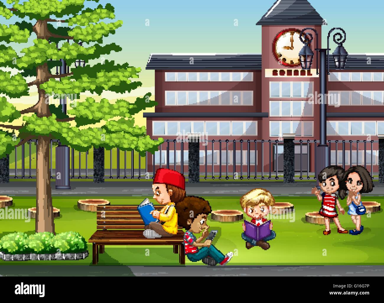 Children hanging out at the school ground illustration Stock Vector ...