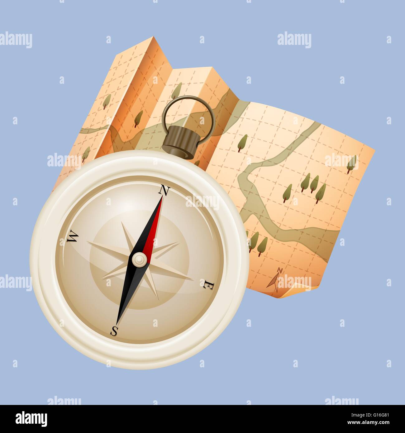 Campas and paper map illustration Stock Vector Image & Art - Alamy