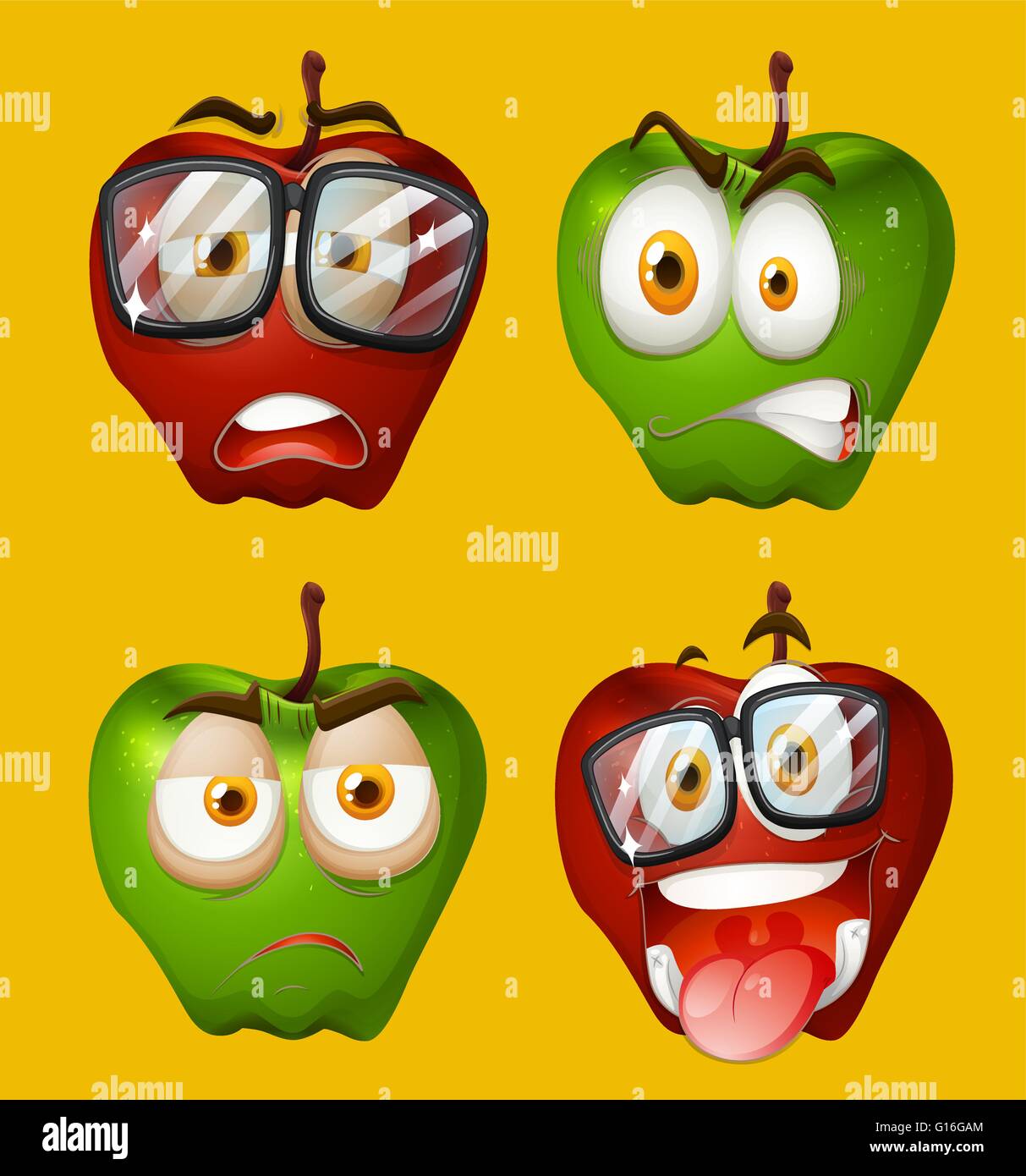 Fresh apples with facial expressions illustration Stock Vector Image ...