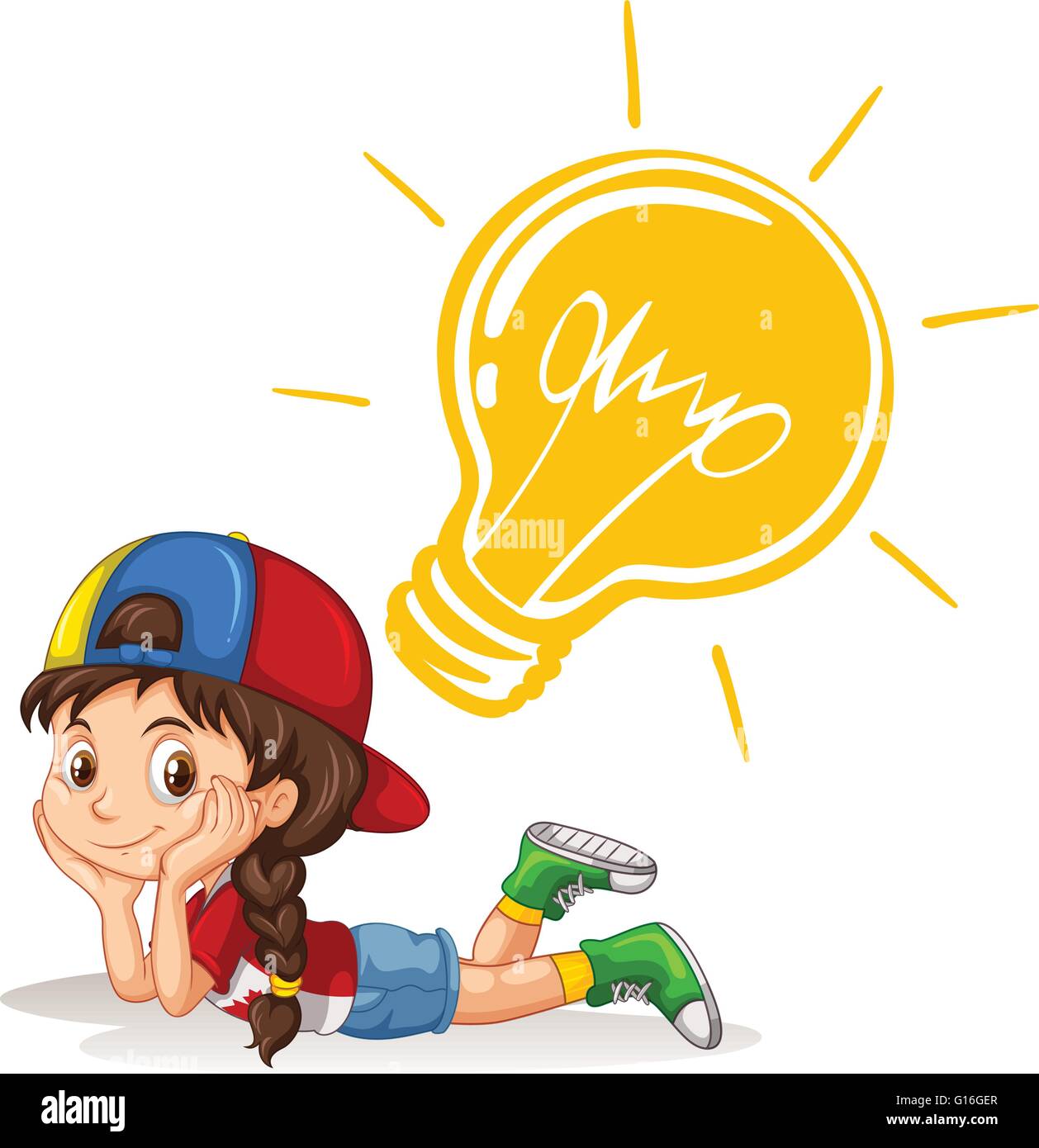Little girl with lightbulb on her head illustration Stock Vector Image ...