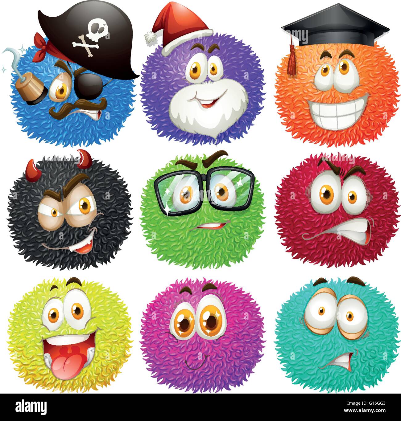 Colorful fluffy balls with faces illustration Stock Vector Image & Art ...
