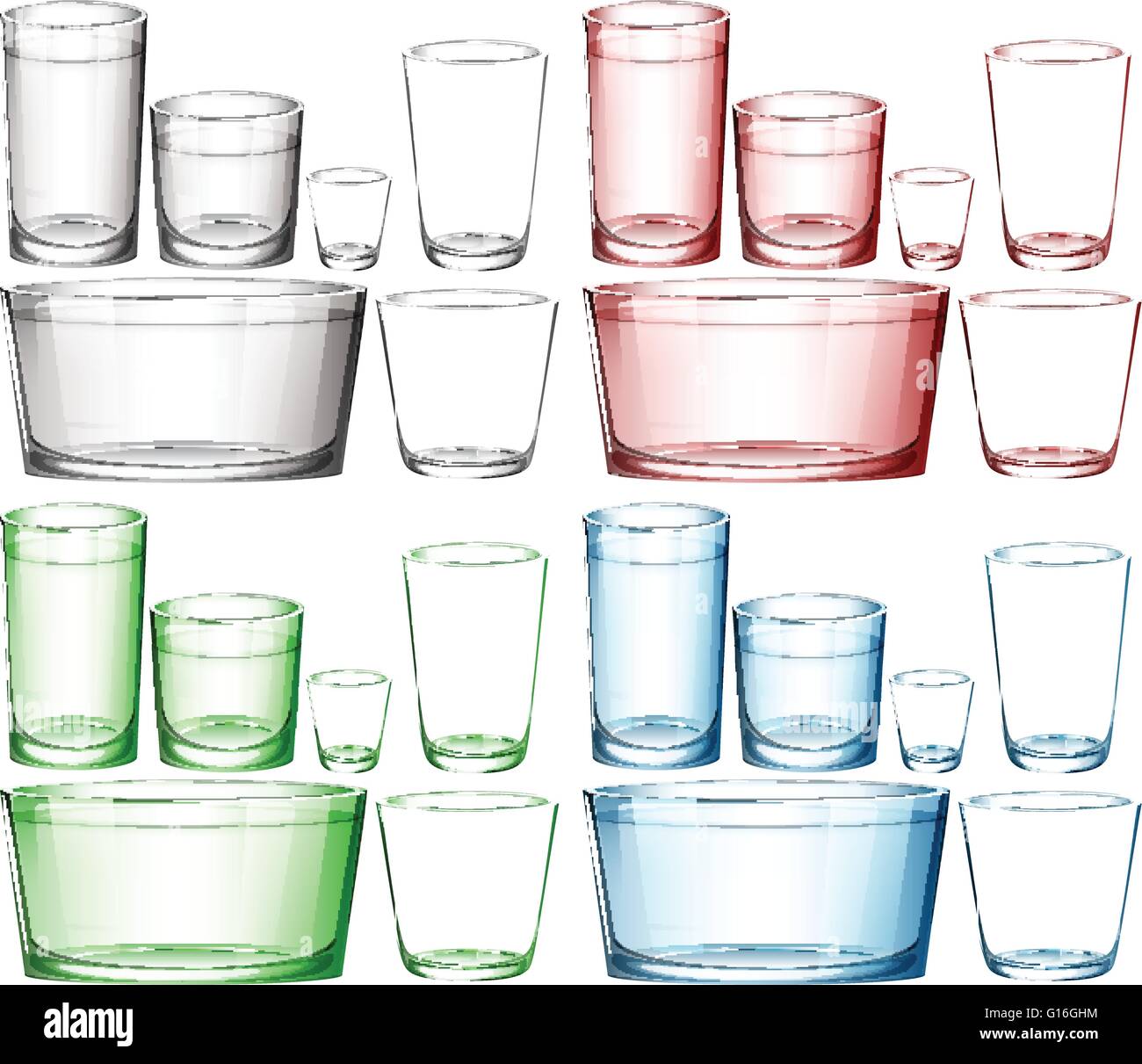 Set of glassware in different colors illustration Stock Vector Image ...