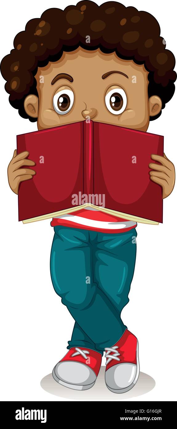 Little boy reading book illustration Stock Vector Image & Art - Alamy