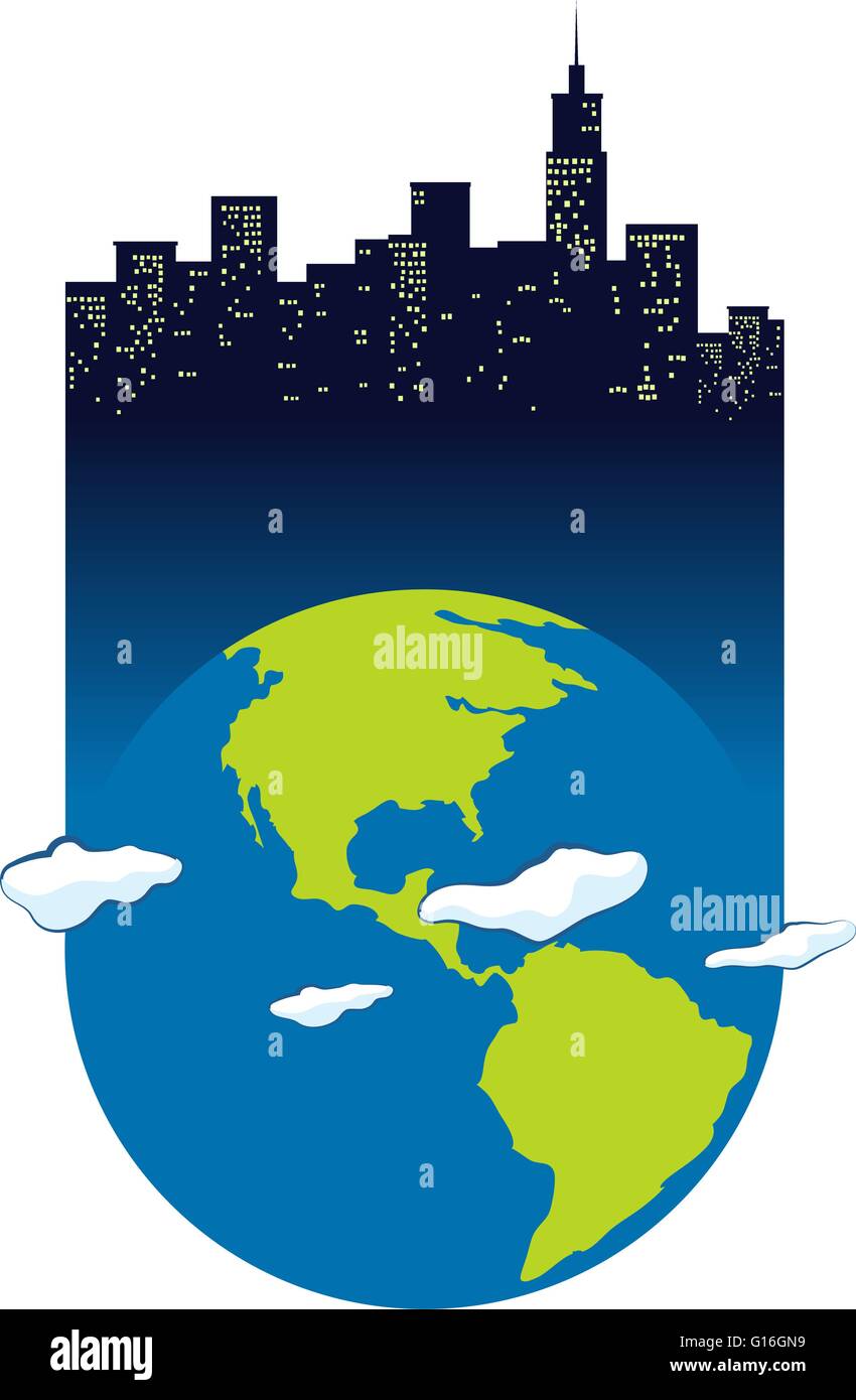 Earth and buildings with lights on illustration Stock Vector Image ...