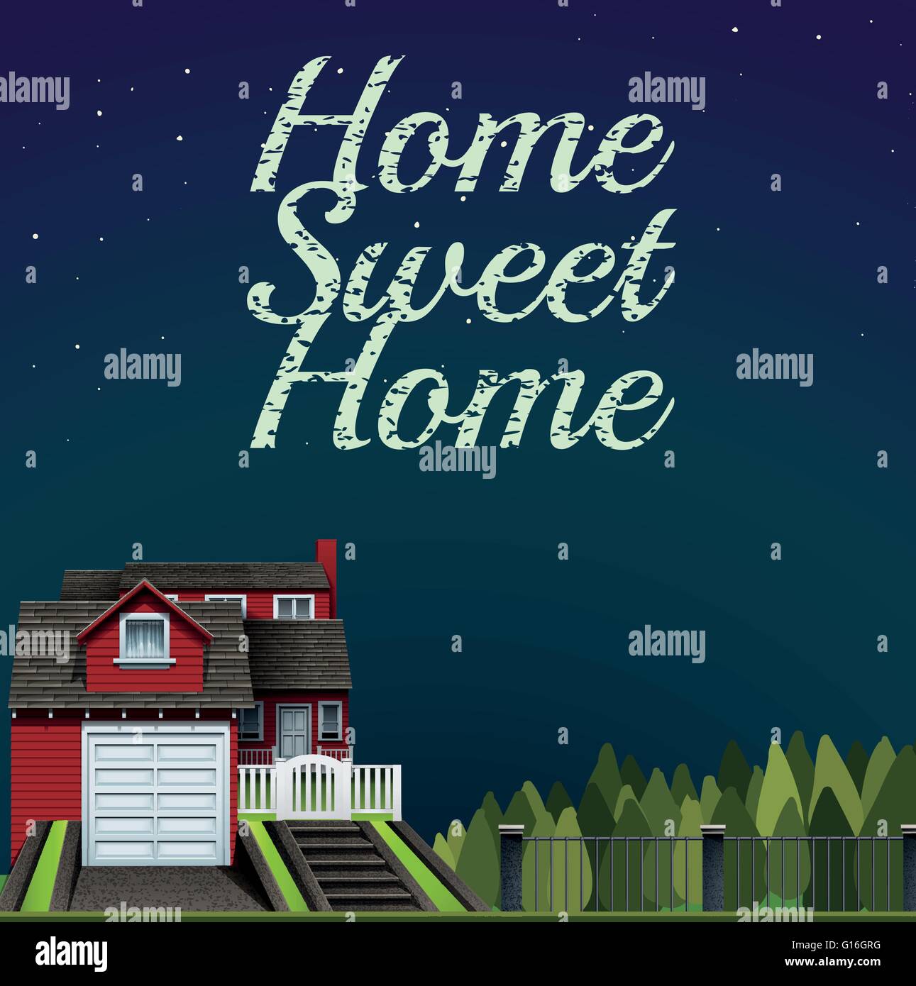 Home sweet home at night time illustration Stock Vector Image & Art - Alamy
