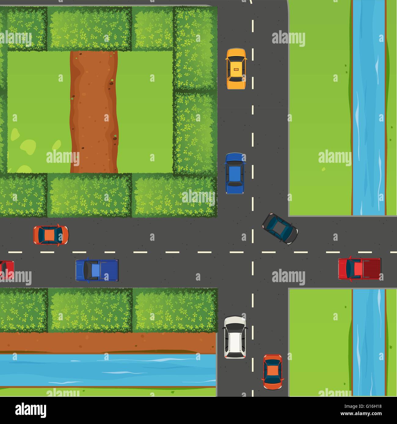 Intersection with a lot of cars illustration Stock Vector Image & Art ...