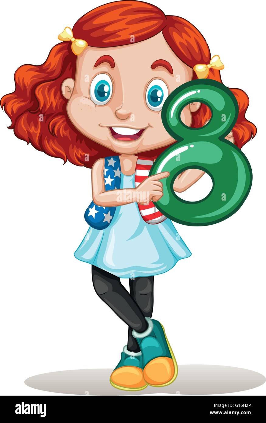 American girl holding number eight illustration Stock Vector Image ...