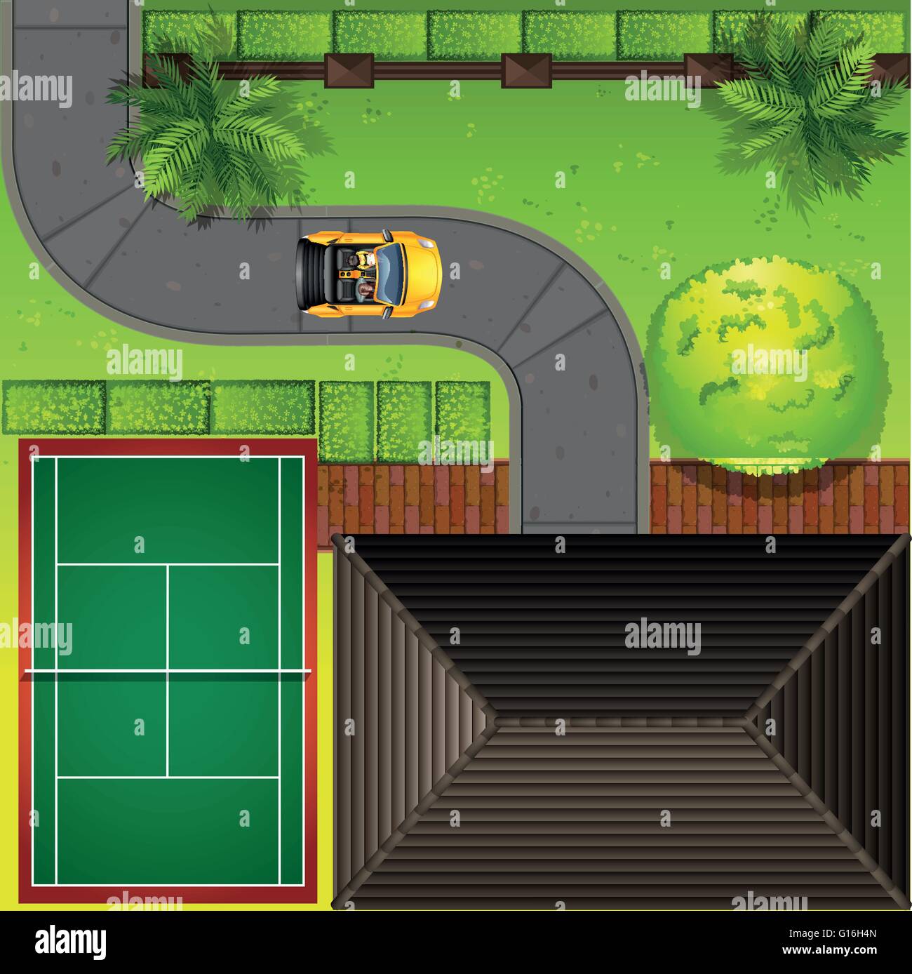 Top view of a house and surroundings illustration Stock Vector Image ...