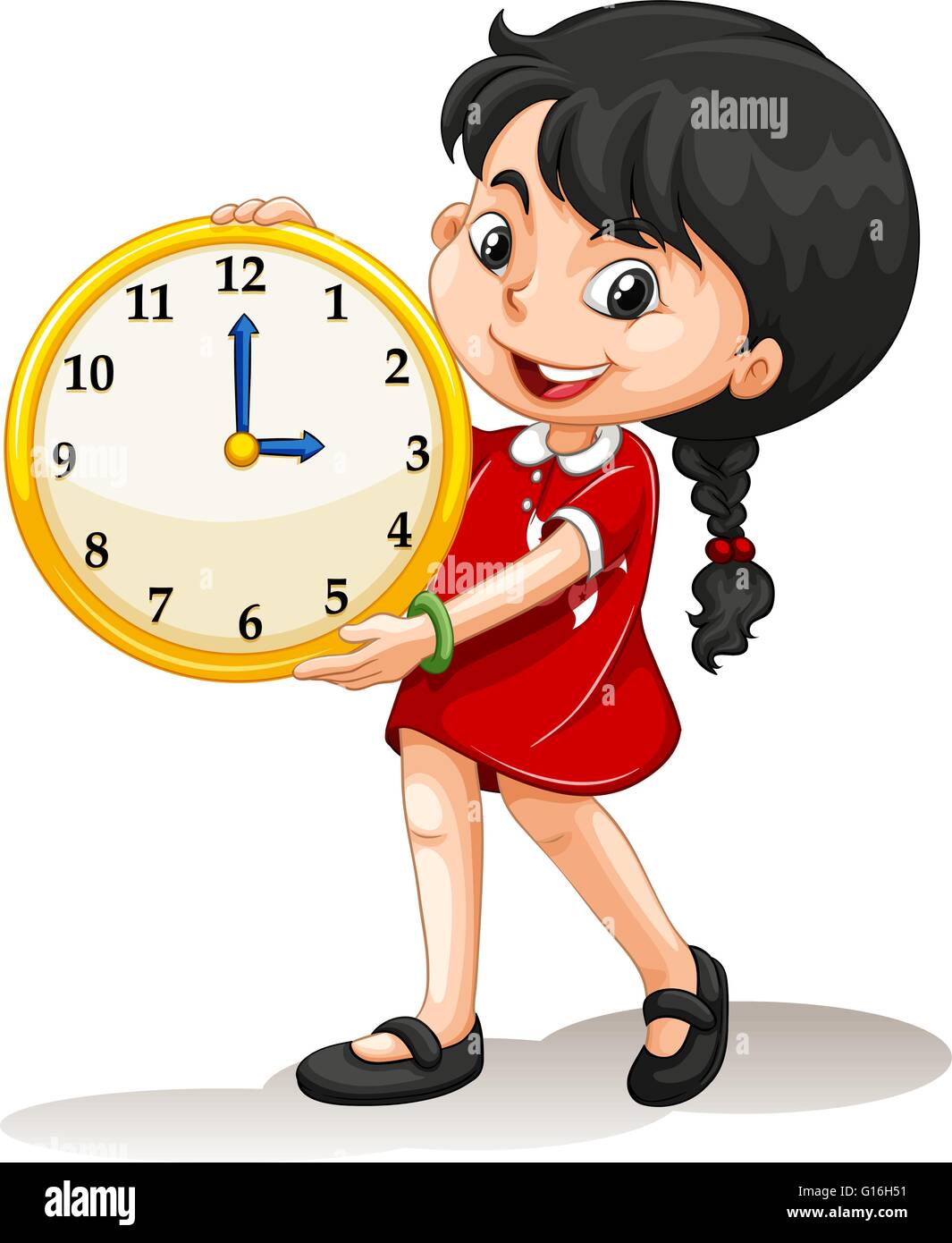 Girl holding yellow clock illustration Stock Vector Image & Art - Alamy