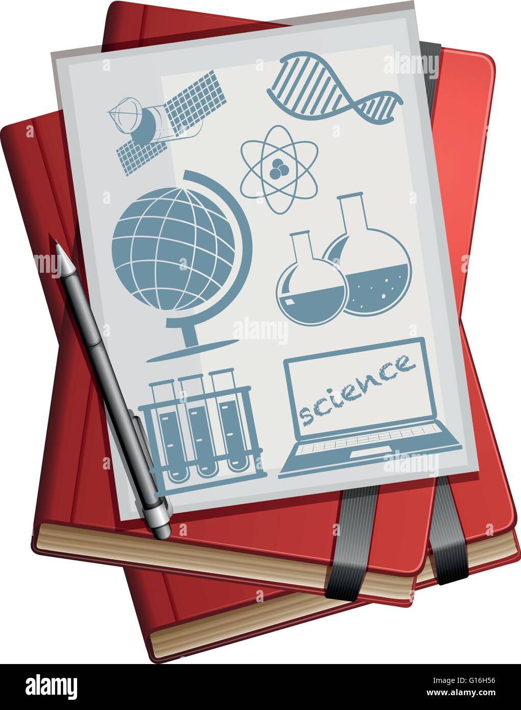 Books and paper with science symbols illustration Stock Vector Image ...