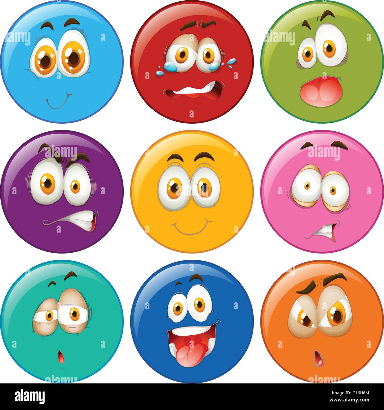 Facial expressions in circle emoticon illustration Stock Vector Image ...