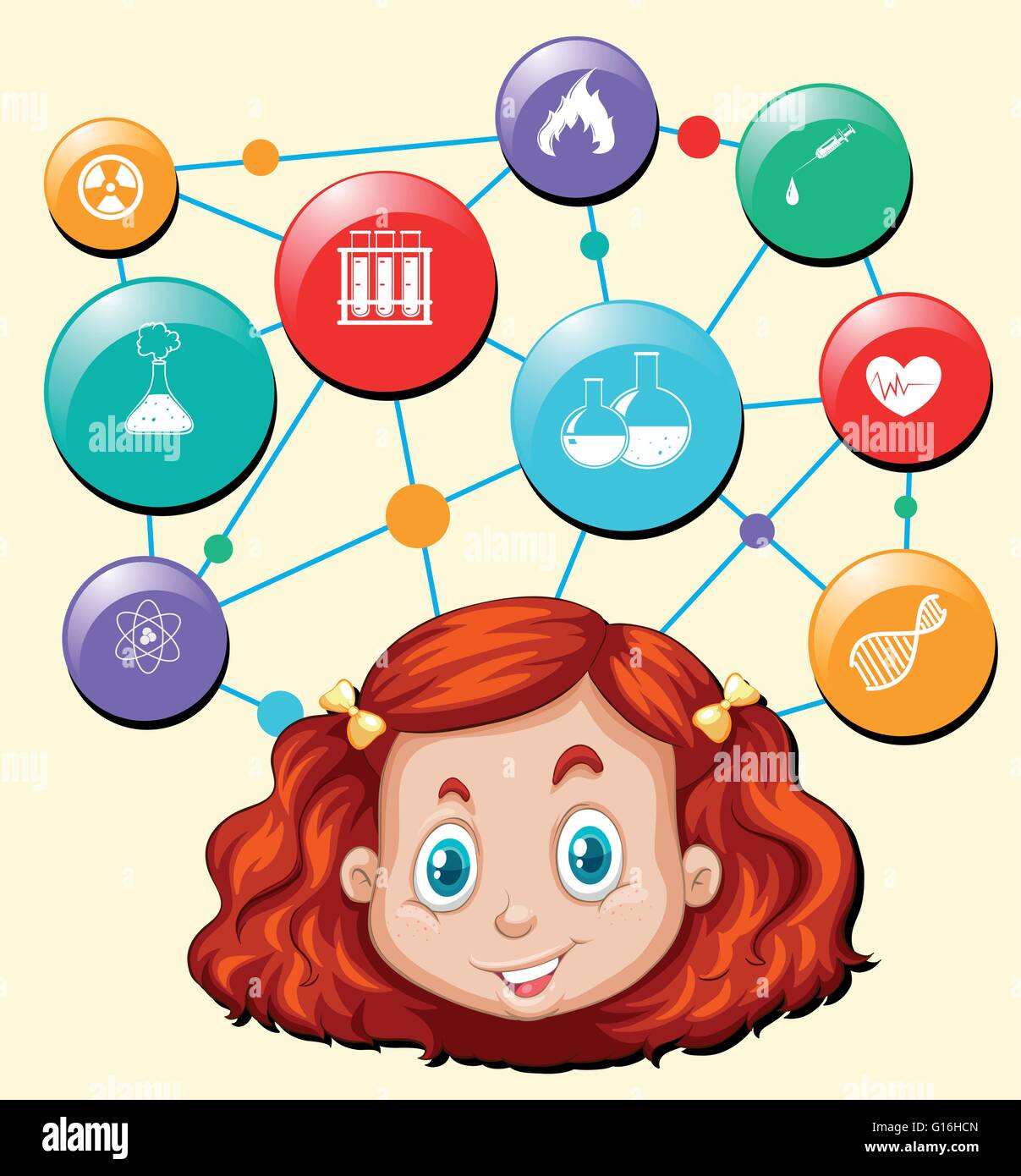Little girl head and science objects illustration Stock Vector Image ...
