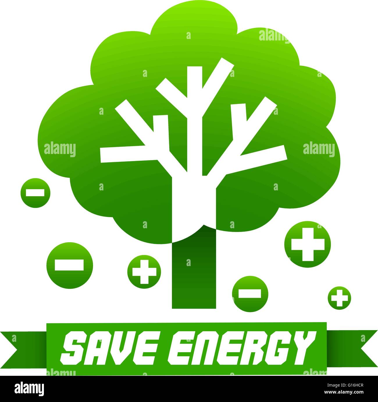 Save energy sign with tree and symbols illustration Stock Vector Image ...