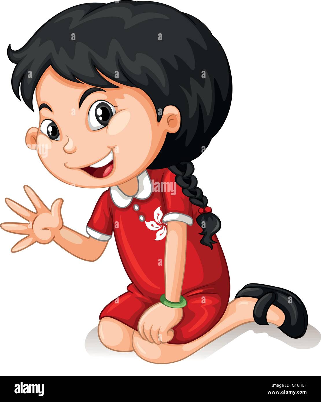 Asian girl waving a hand illustration Stock Vector Image & Art - Alamy