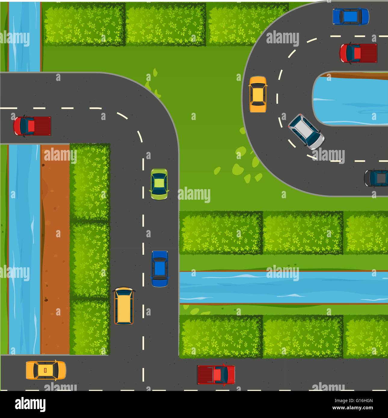 Top view of cars on roads illustration Stock Vector Image & Art - Alamy