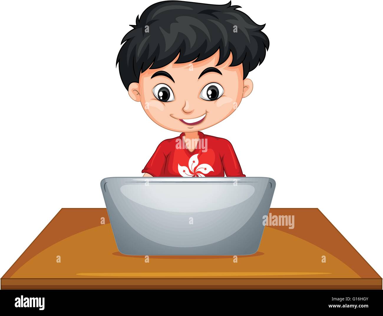 Boy using computer on the table illustration Stock Vector Image & Art ...