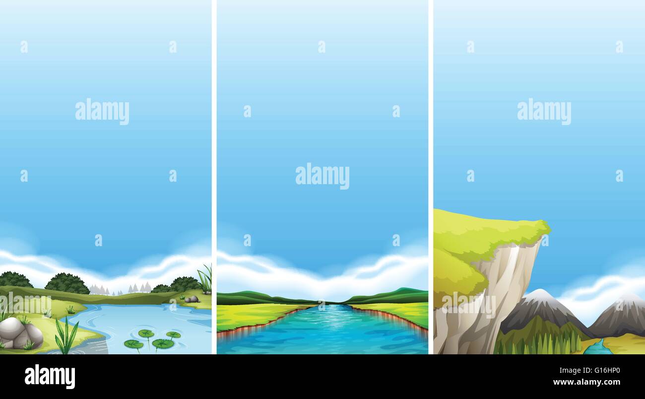 Three different scenes of water illustration Stock Vector Image & Art ...