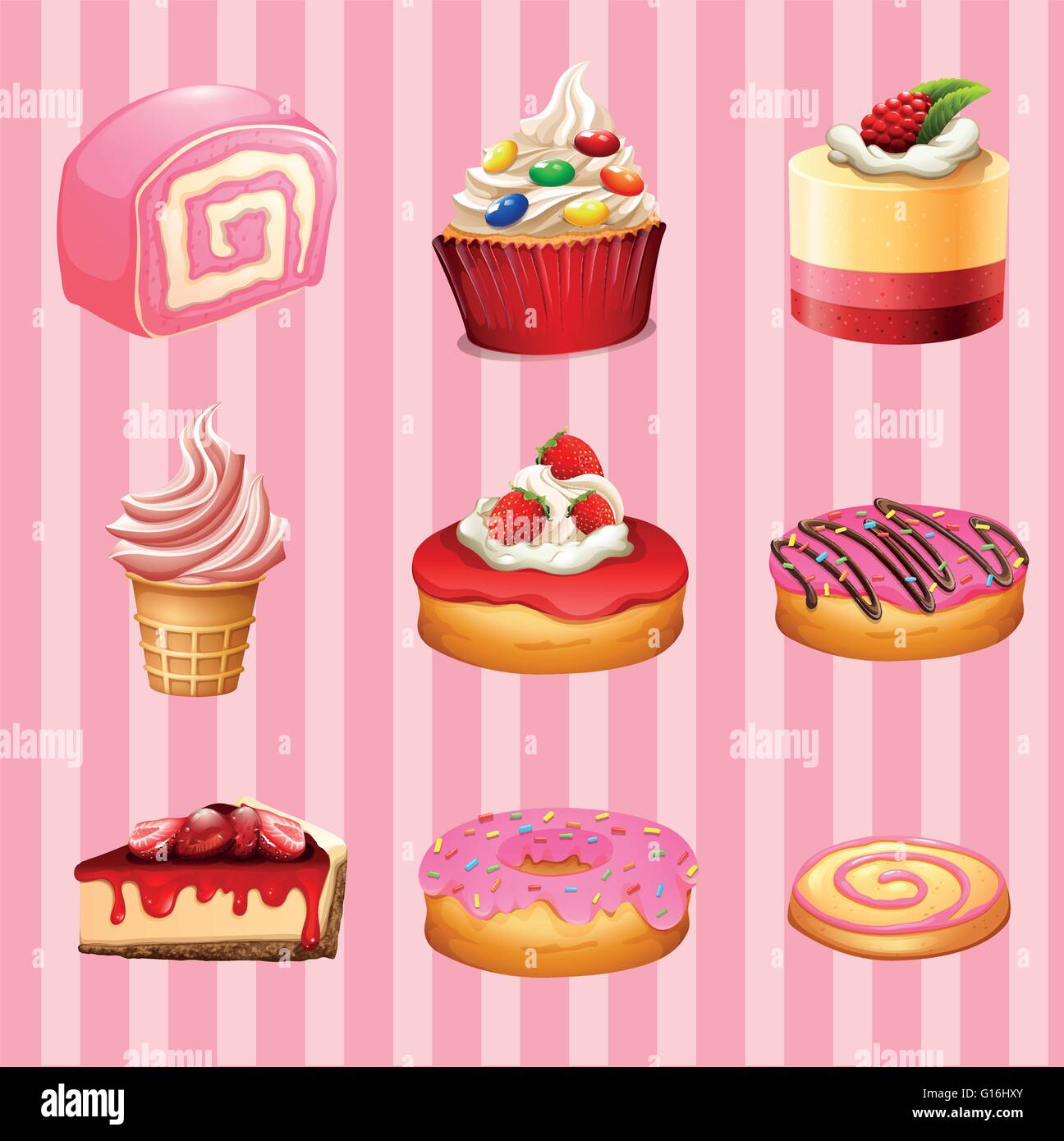 Different kind of dessert strawberry flavor illustration Stock Vector ...