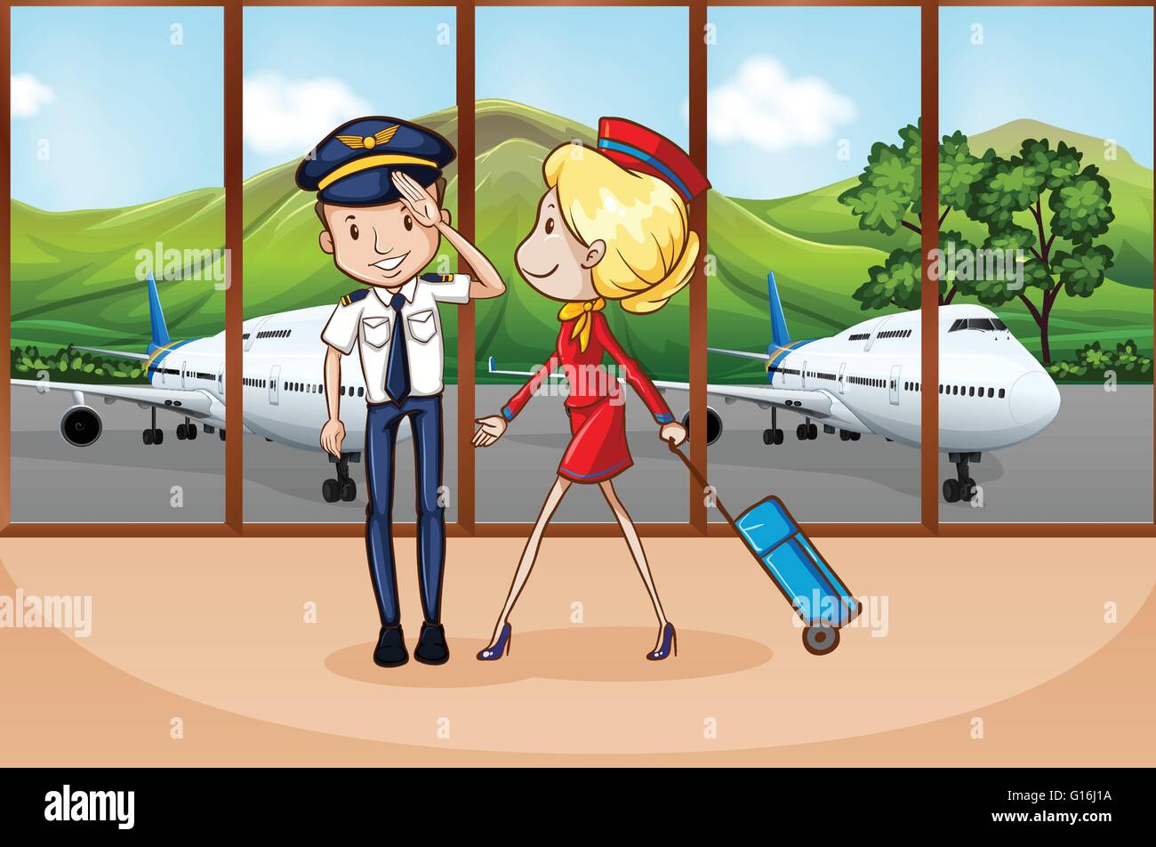 Cabin crew at airport illustration Stock Vector Image & Art - Alamy
