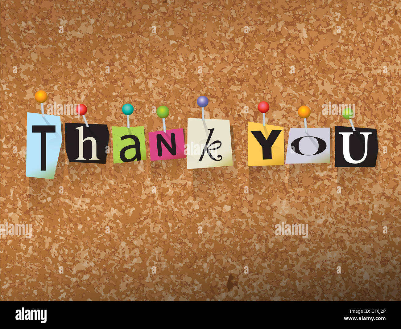 The words "THANK YOU" written in cut ransom note style paper letters ...