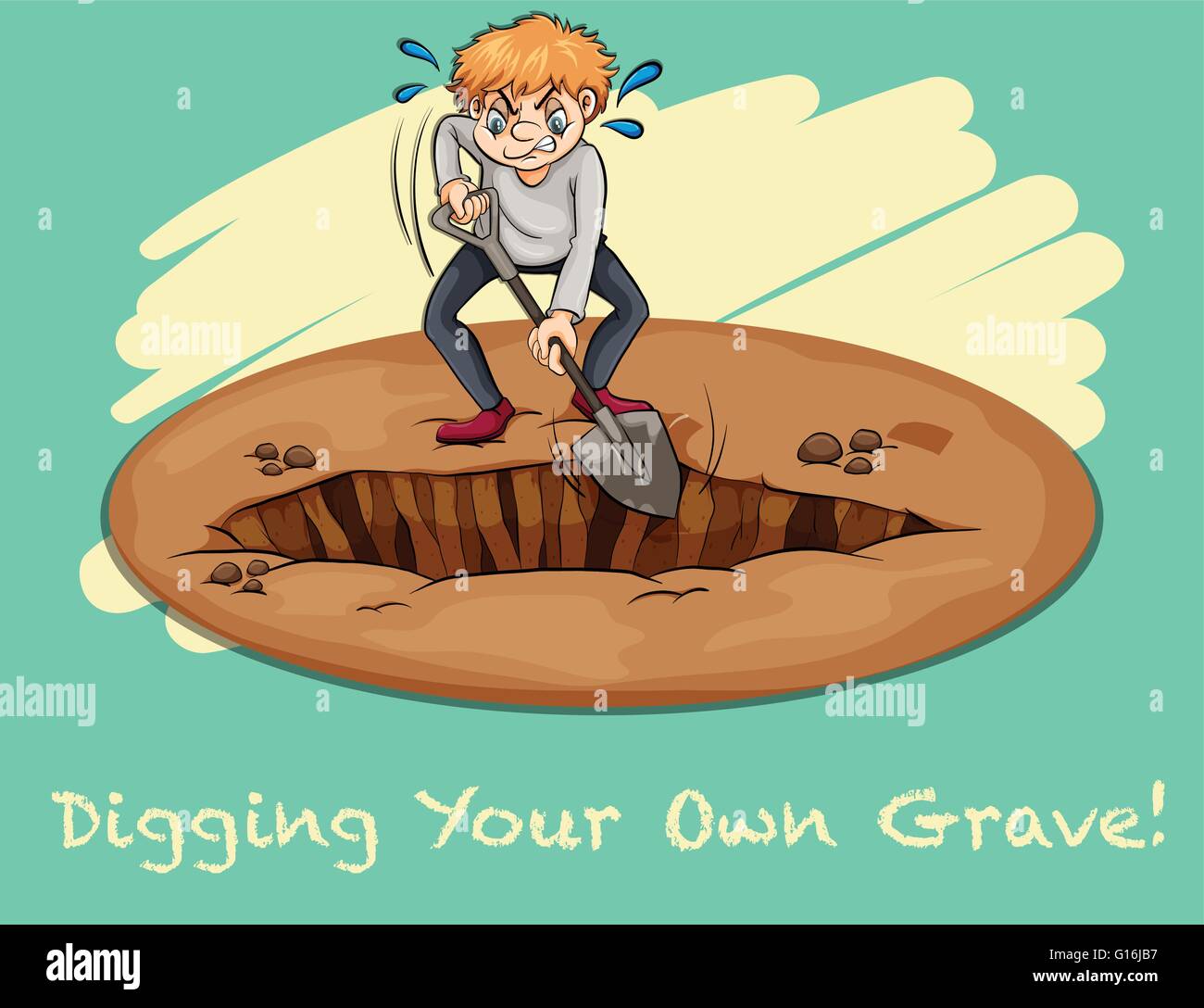 English idiom says digging your own grave Stock Vector Image & Art - Alamy