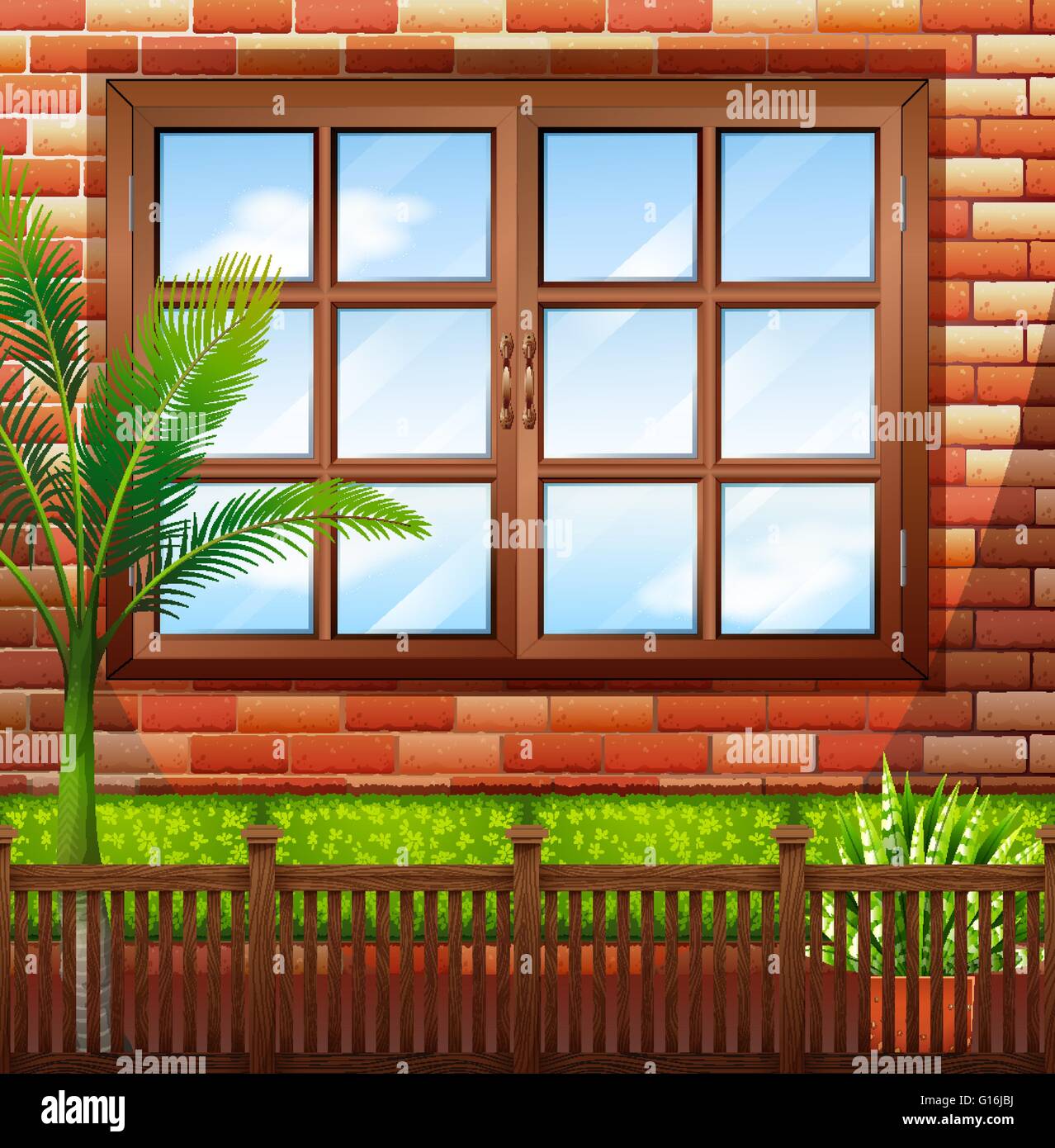 Side of building with brick wall and window illustration Stock Vector ...