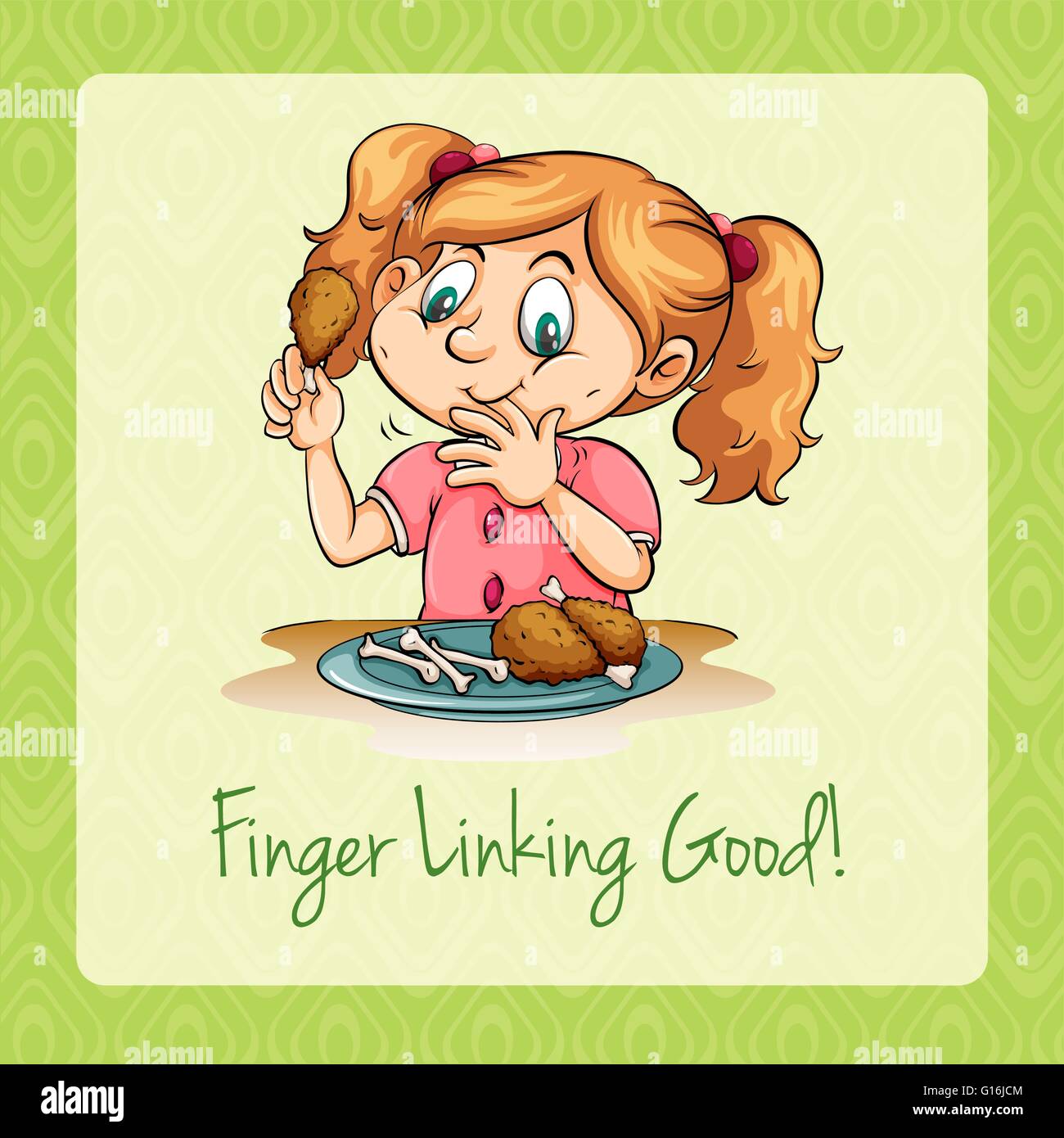 Girl eating fried chicken illustration Stock Vector Image & Art - Alamy