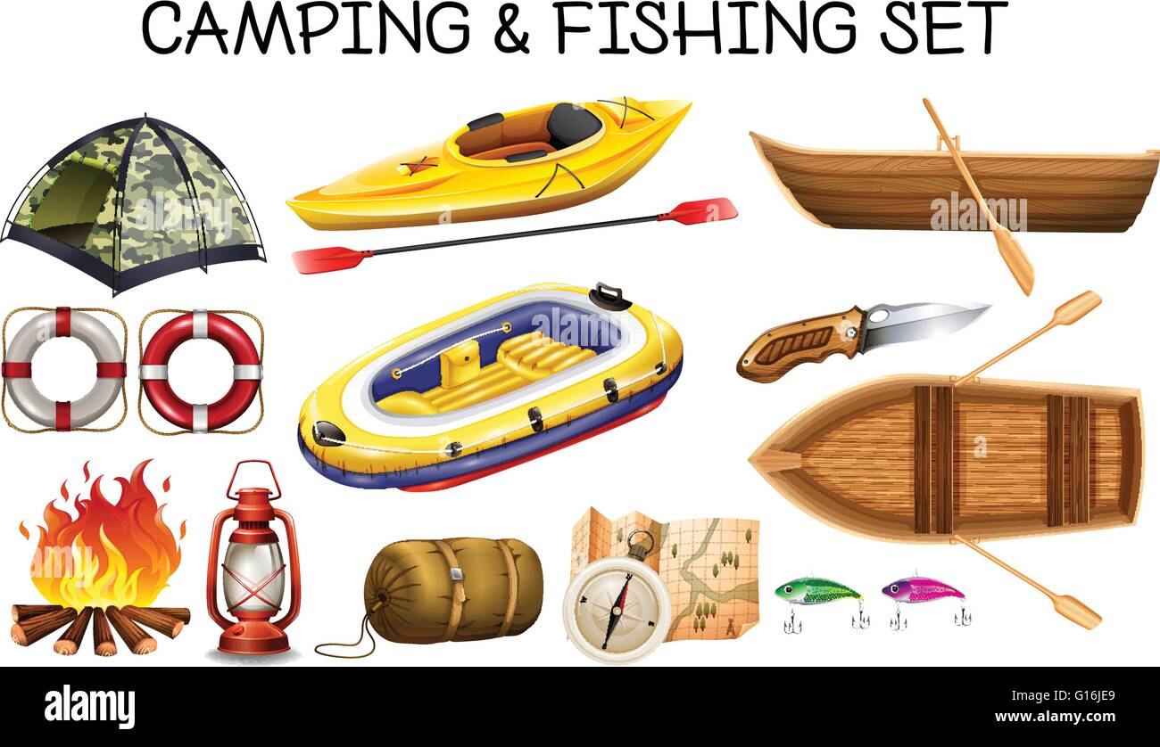 Camping and fishing equipments illustration Stock Vector Image & Art ...