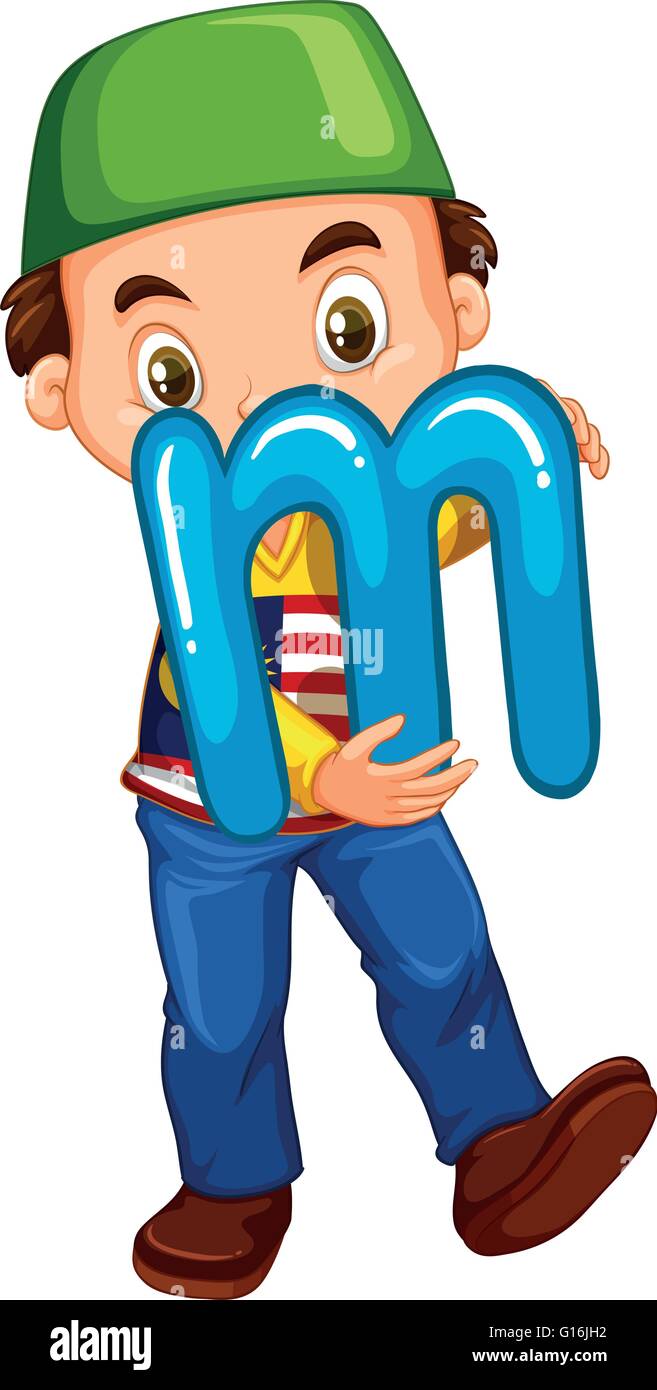 Little boy carrying a letter M illustration Stock Vector Image & Art ...